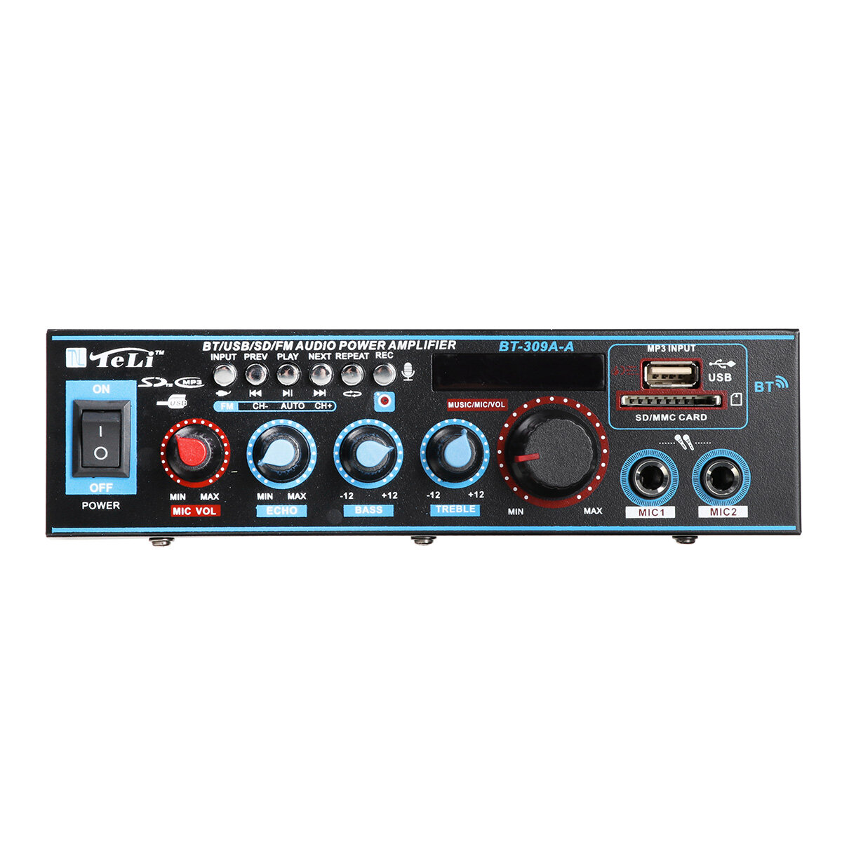 Bluetooth Digital Stereo Amplifier - USB, FM, SD, Mic, LED Display ...
